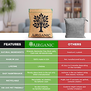 Airganic Moisture Absorbers, Safe Dehumidifier - USA-Made & All Natural from Minerals - Reusable Dessicant, Safe Accessory, Car Dehumidifier, Closet Dehumidifier - Kid & Pet Friendly (1 Pack)