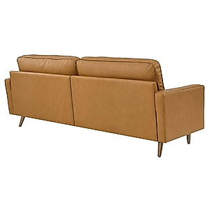 MAKLAINE 88" Modern Style Leather and Dense Foam Sofa in Tan Finish