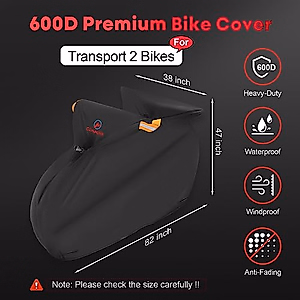 Comnova Bike Cover for Transport 2 Bikes - Outdoor Bike Covers for 2 Bikes on Rear Bike Rack Transport Waterproof & Heavy Duty, 600D Bicycle Rack Covers for 2 Bikes on Car Hitch Travel Storage
