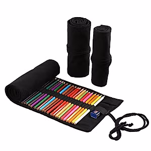 Funny live 36/48/72 Slots Colored Pencil Wrap Pencils Roll Holder Coloring Pencils Organizer Holder Colored Pen Paint Brush Storage Pouch Portable for Artist Student (Black, 36 Slots)
