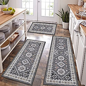 HEBE Boho Kitchen Rug Sets 3 Piece with Runner Bohemian Kitchen Rugs and Mats Non Skid Kitchen Mats for Floor Washable Kitchen Floor Mat Runner Rugs for Hallway Kitchen Holiday Decor