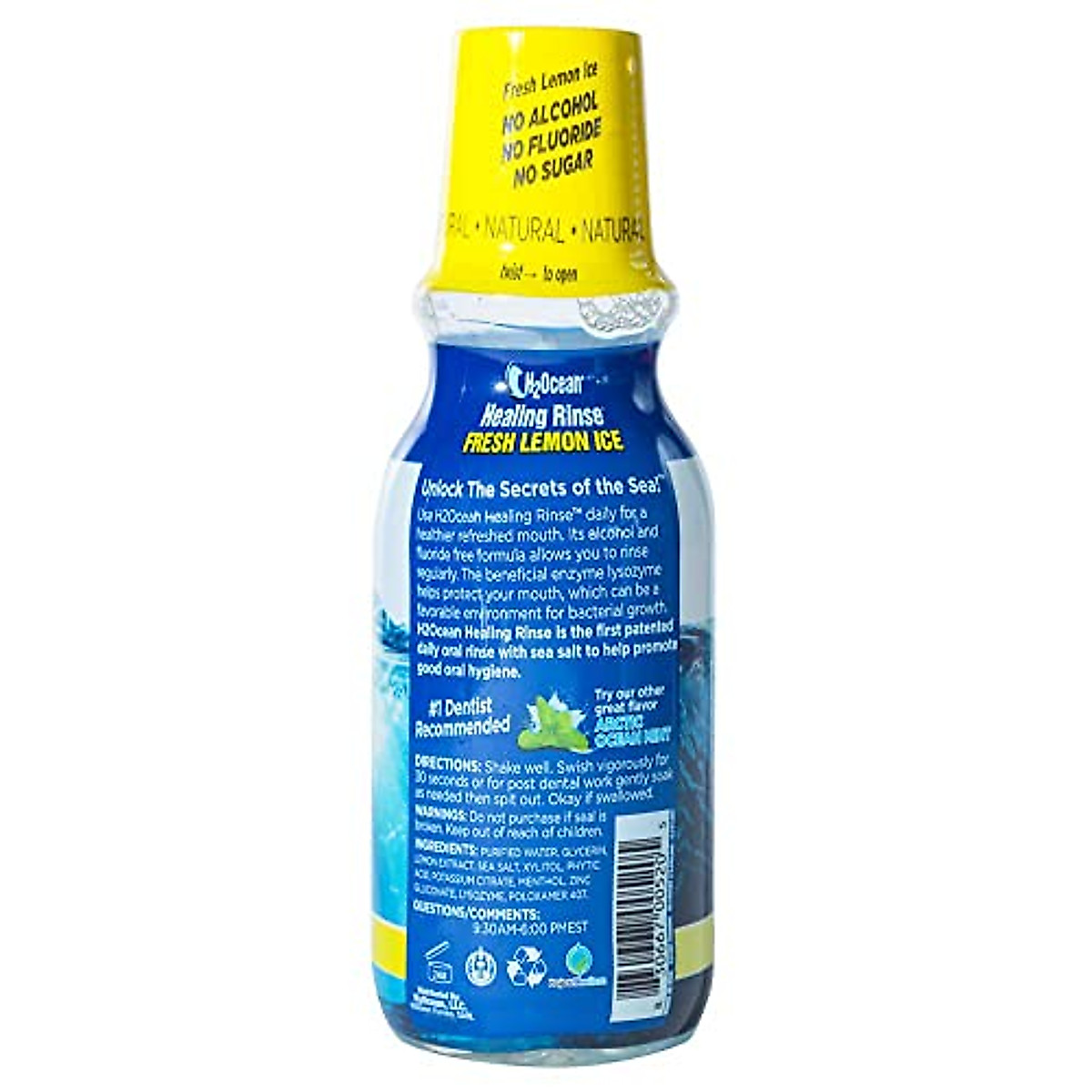 H2Ocean Healing Rinse Mouthwash- Great Tasting Sea Salt & Xylitol Mouth Wash for Fresh Breath & Dry Mouth - Alcohol & Fluoride Free - Lemon Ice 8oz