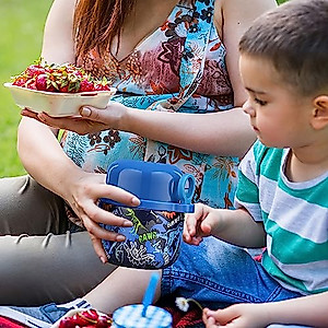 Healthlif 10oz Kids Soup Thermos for Hot Food Insulated Food Jar,Ceramic Coating Thermos Hot Food Lunch Container, Width Mouth Stainless Steel Lunch Box with Spoon(Blue Dino)