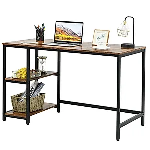 Tangkula Home Office Computer Desk with 2 Storage Shelves, Industrial Study Writing Desk Workstation Laptop Table with Sturdy Metal Frame (Rustic Brown)