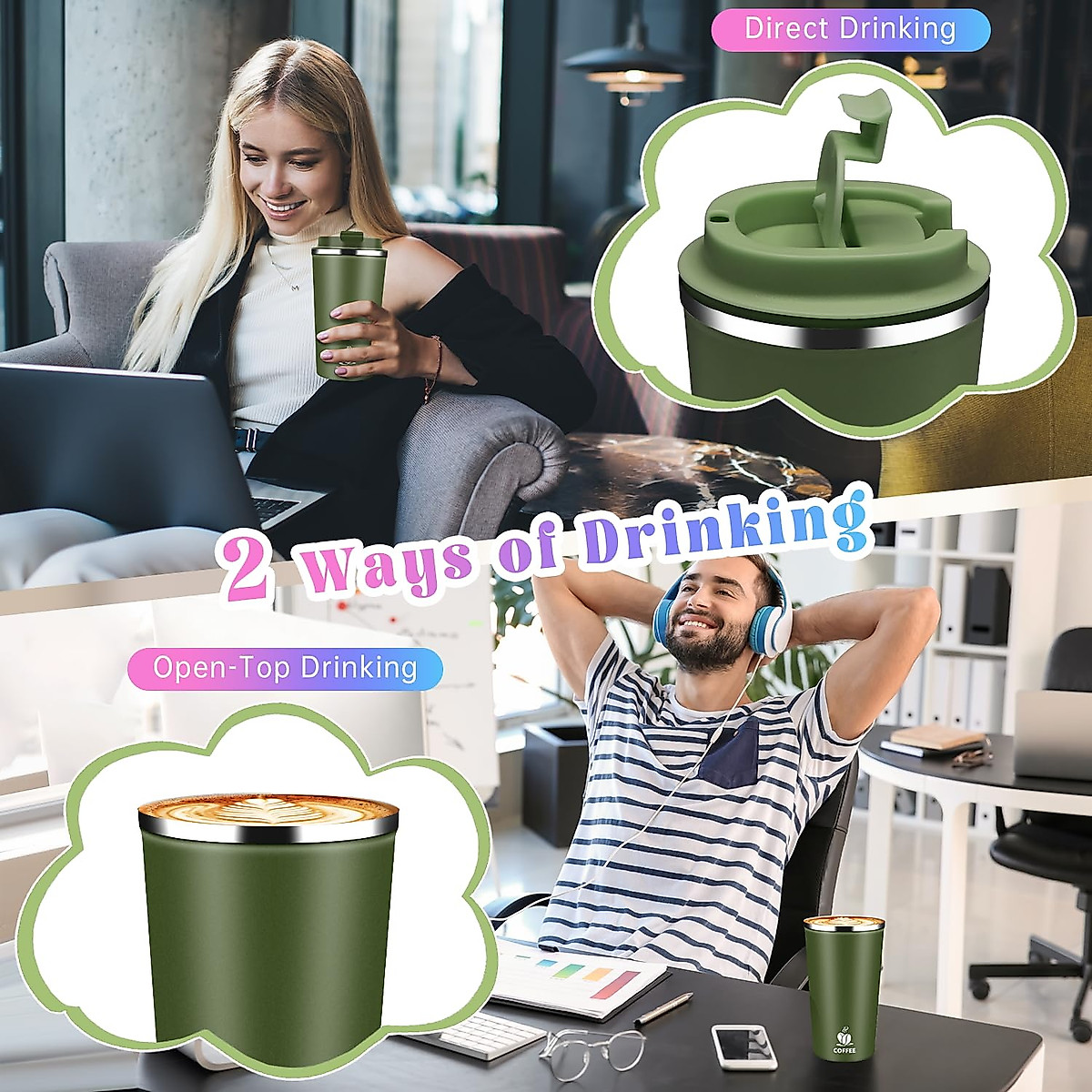 17oz Insulated Travel Coffee Mug with Flip Lid – Leakproof Stainless Steel Insulated Coffee Tumblers, Portable Thermos Cup for Hot & Cold Drinks, Perfect for Camping & On-the-Go