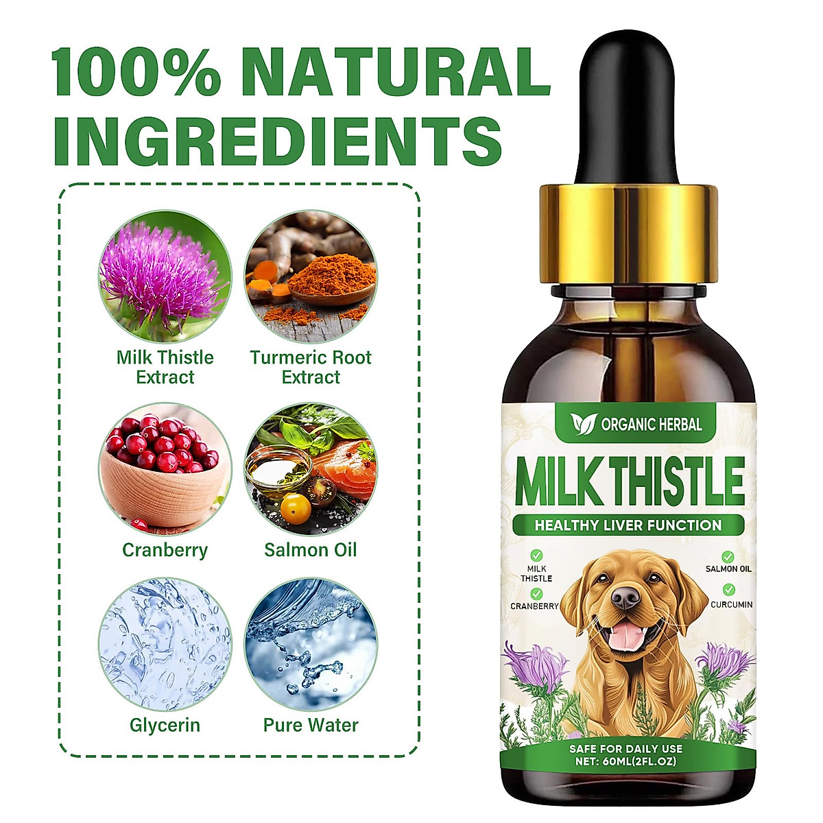 Milk Thistle for Dogs, Extra Strength Milk Thistle Supplement, Supports Pet Liver Health, Cleanse & Detox, Simply Add to Food, 2 Oz