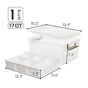Bienvoun 17 Quart Plastic Storage Box with Removable Tray Caddy Clear Art Supply Craft Organizers Playroom Container Organizer with Lid for Bead Crayon Tool Sewing Playdoh