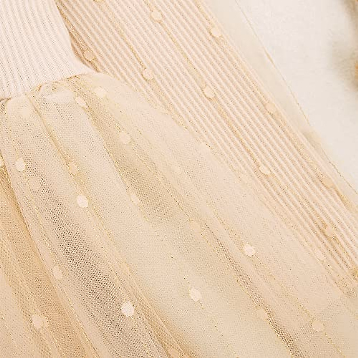 Toddler Baby Girl's Fall Dress Outfit Knit Long Sleeve Fluffy Gold Wire Decoration Tulle Dress Princess Dress (Cream, 4T)