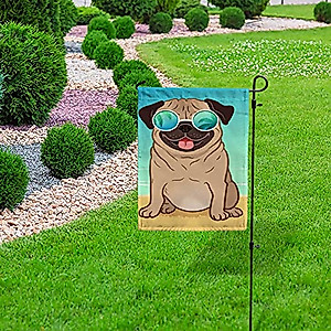 Pug Dog Welcome Garden Flag, Summer Beach Double Sided Vertical Small Yard Flags for Outdoor Lawn Decorations 12x18"
