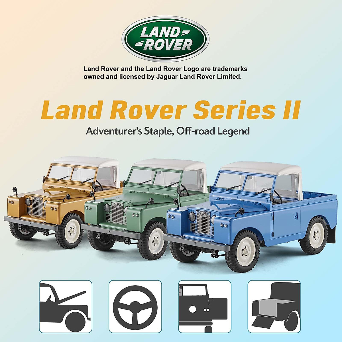 WOWRC FMS 1/12 Land Rover Series II RC Car,RC Crawler Pickups & Vans & Convertibles 3 in 1 with 2 Speed Transmission,4-Wheel Drive,LED Lights,RC Model for Adults,Green