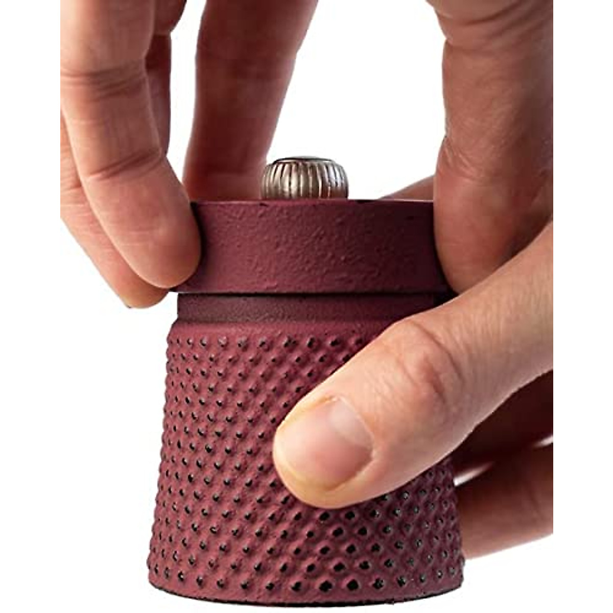 Peugeot Bali Fonte Cast Iron Pepper Mill 8cm-3 inch, Red. Gift Set includes a Peppercorn Spice Cube