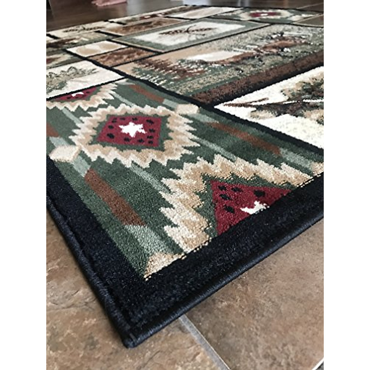 Carpet King Cabin Style Area Rug Rustic Western Country Bear Elk Deer Bear Wildlife Lodge Native Design 386 (5 Feet 2 Inch X 7 Feet 3 Inch)