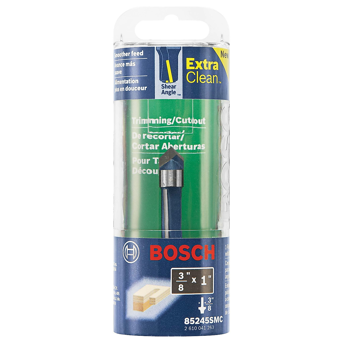 BOSCH 85245SMC 3/8 In. x 1 In. Carbide-Tipped Single-Flute Shear Angle Pilot Panel Router Bit