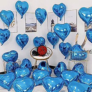 10Pcs Blue Foil Heart Shaped Balloons 18 Inch Heart Mylar Balloons For Baby Shower Wedding Valentine Decorations Love Balloons Party Decorations