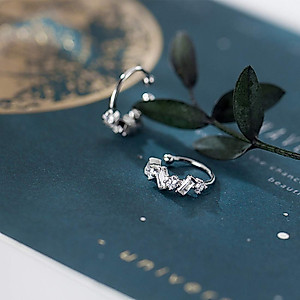 SLUYNZ 925 Sterling Silver CZ Cuff Earrings for Women Small Hoop Earrings No Piercing Cartilage Earrings (A-Silver)