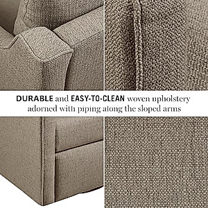 Martha Stewart Modern Swivel Chairs For Living Room, 360 Degree Metal Base Stand, Upholstered Pipped Swivel Accent Chair, Removable Pillow And Cushion Bedroom Armchair, Pre Assembled - Taupe Christian