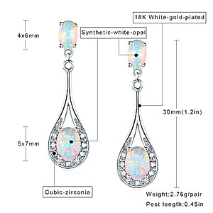 18K White Gold Plated Fire Opal Birthstone Gemstone Drop Earrings Dangle Earingings Dangly Jewelry Birthday Gifts Hypoallergenic for Women