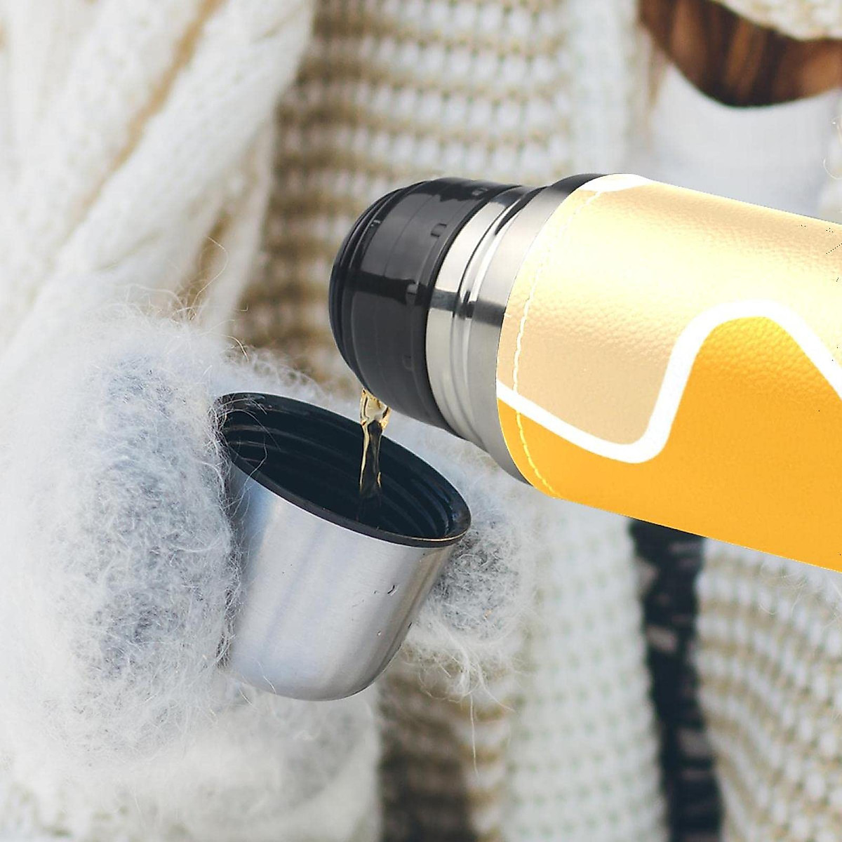 Stainless Steel Leather Vacuum Insulated Mug Abstract Thermos Water Bottle for Hot and Cold Drinks Kids Adults 16 Oz