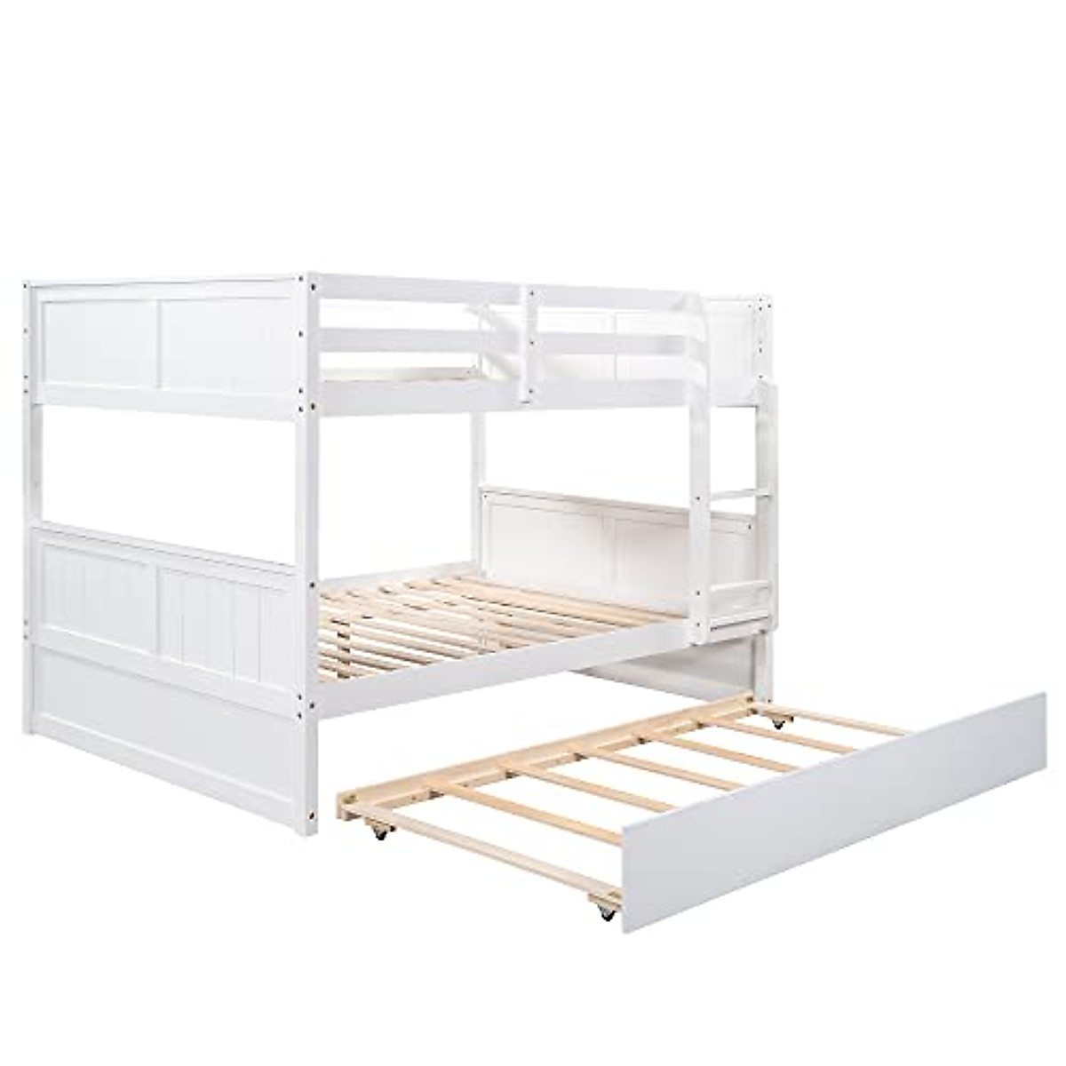 MERITLINE Full Over Full Bunk Bed for Kids Teens, Detachable Wood Full Bunk Bed Frame with Trundle