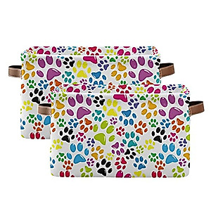 ALAZA Rainbow Dog Paw Print Large Storage Baskets with Handles Foldable Decorative 2 Pack Storage Bins Boxes for Organizing Living Room Shelves Office Closet Clothes