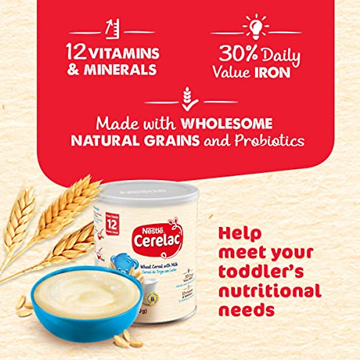 Nestle Cerelac Wheat Cereal with Milk, Made for Toddlers 12 Months, 14.1-Ounce Canister (Pack of 6)