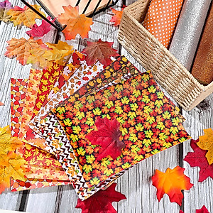 15 Pieces Thanksgiving Fall Faux Leather Sheets Glitter Autumn Leather Sheets Plant Leather Fabric Sheets Fall Leaves Faux Leather Fabrics for DIY Crafts Earrings Bag Decors(Classic Style)
