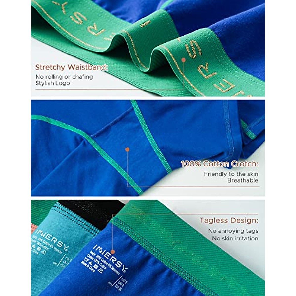 INNERSY Women's 4" Inseam Boxers Briefs Cotton Boyshorts Underwear Ladies Panties 3-Pack(Blue Nude Trio,Small)