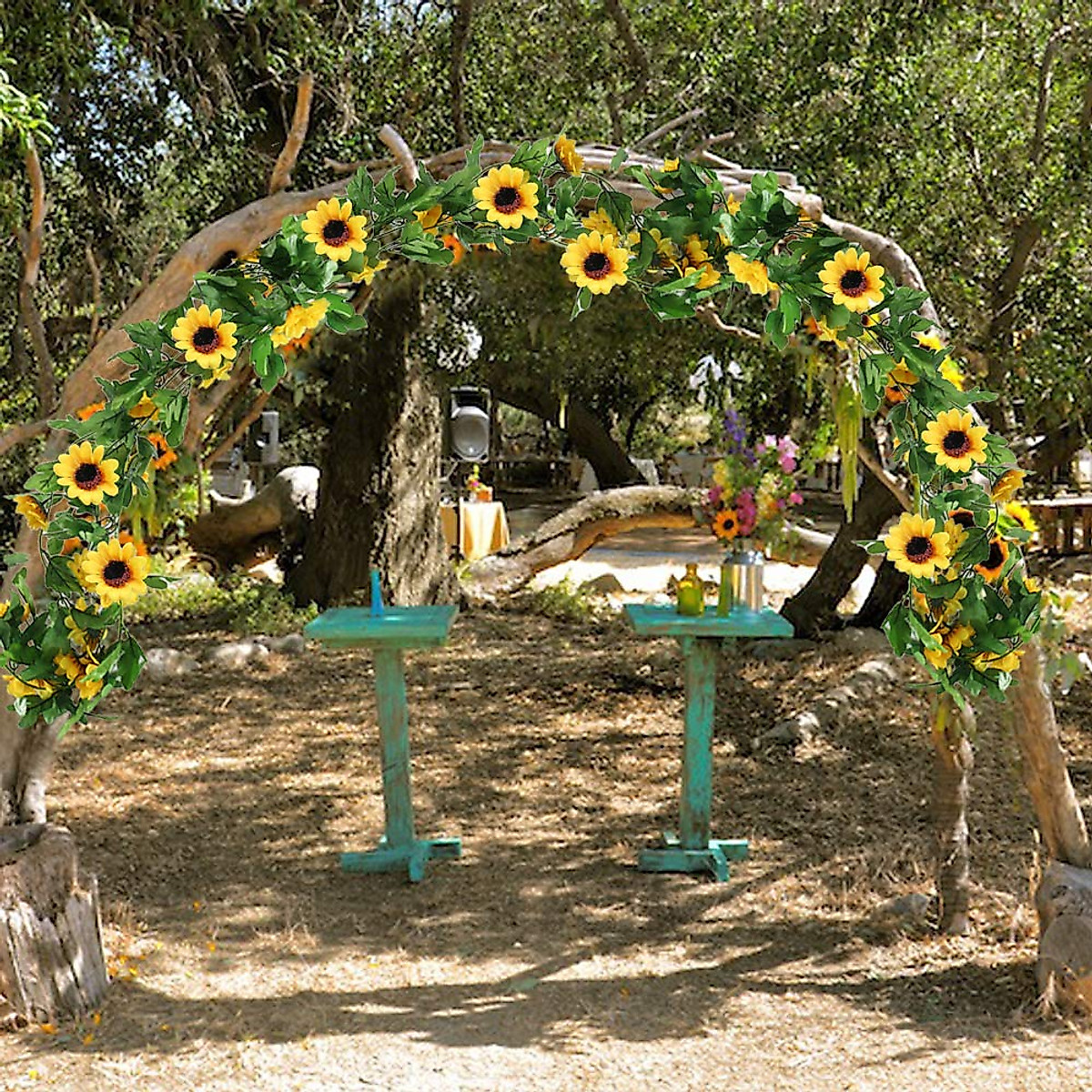 HO2NLE 4Pcs Artificial Sunflowers Hanging Vine 8.2ft Silk Fake Flowers Garlands Spring Summer for Office Room Kitchen Garden Birthday Wedding Baby Shower Party Table Decor