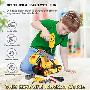 FLY2SKY Toys for 3 4 5 6 7 8 Year Old Boys 7 in 1 Take Apart Toys with Electric Drill Take Apart Truck Toys Construction Set DIY Engineering Building Toy Push & Go STEM Toy Gift for Boys Toys Age 6-8