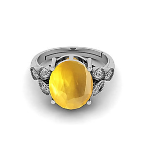LMDPRAJAPATIS 9.00 Carat Natural Yellow Sapphire Stone Astrological Purpose Silver Plated Ring For Women's