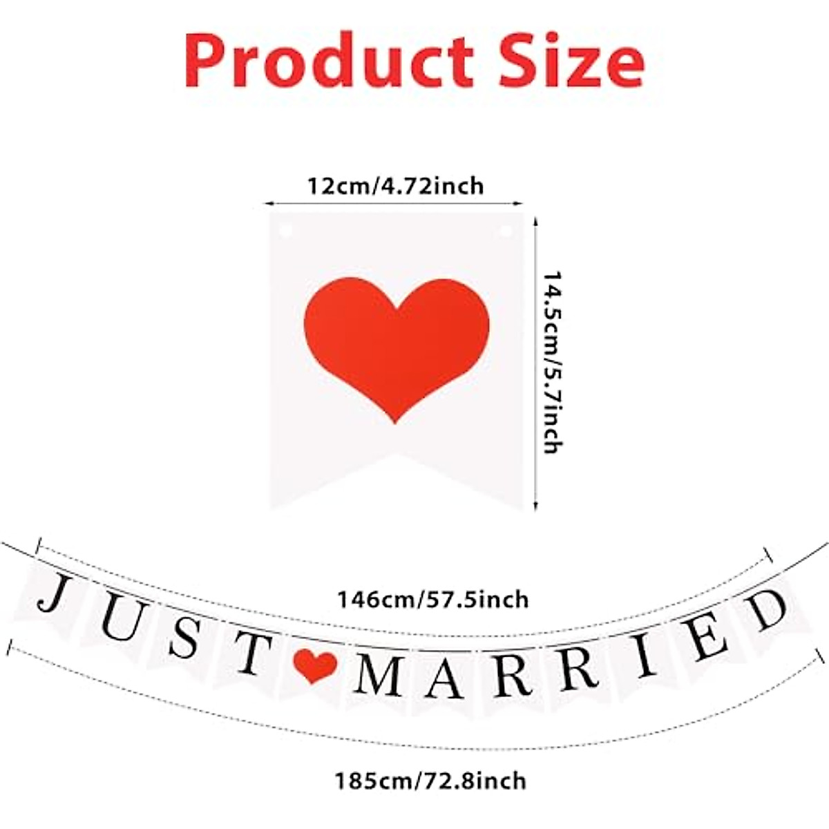 Bewudy Just Married Wedding Banner, Card Paper Wedding Hanging Flag Decoration, Romantic Wedding Party Supplies for Wedding Bridal Shower Anniversary Decoration