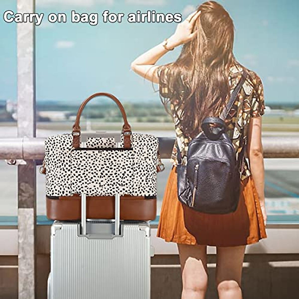 Womens Travel Weekender Bag Carry on Overnight Bag Canvas Luggage Shoulder Duffel Beach Tote Bag with Shoe Compartment