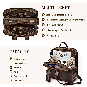 S-ZONE Large Genuine Leather Backpack Purse for Women Vintage Rucksack Travel Daypack with Luggage Sleeve