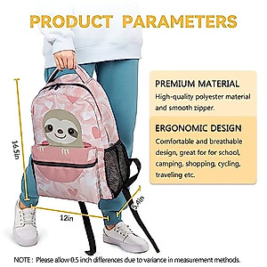 CUSPCOD Sloth Backpack for Girls Boys, 16 Inch Pink Backpacks for School, Cute, Adjustable Straps, Durable, Lightweight, Large Capacity Bookbag for Kids