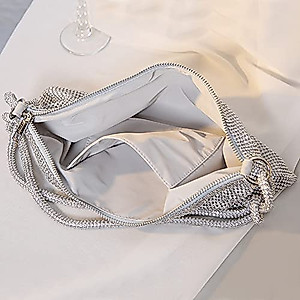 RNSUNH Rhinestone Purse for Woman Chic Dazzling Evening Handbag Sparkling Rhinestone Hobo Bag Night Purse Girls Shiny Silver Clutch Purse for Prom Party Club Wedding