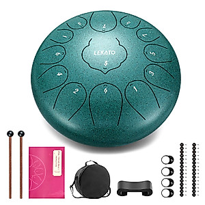 LEKATO Steel Tongue Drum 13 Notes 12 Inches, Rain Chime Drum Beginner C Key Handpan Drum for Meditation Yoga Musical Education, Best Gift for Adult& Kids, Malachite Green