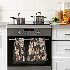 Jucciaco Cute Cartoon Owls Cotton Towels for Bathroom, Soft Absorbent Hand Towel Set of 2 for Kitchen Yoga Gym Decorative, 16x28 inch