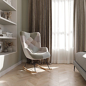 BELLEZE Colorful Patchwork Rocking Chair, Widen Nursery Rocking Chairs Comfy Linen Upholstered Glider Rocker with Solid Wood Legs for Living Room Bedroom Nursery - Paramount (Patchwork A)