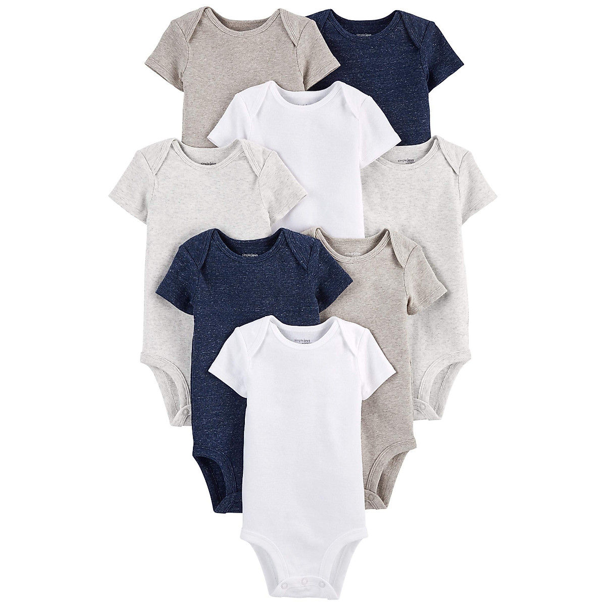 Simple Joys by Carter's Unisex Babies' Short-Sleeve Bodysuit, Pack of 8, Navy Heather/White/Oatmeal, 6-9 Months