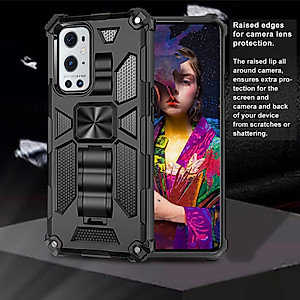 Ailiber Compatible with OnePlus 9 Pro Case with Screen Protector, for Magnetic Car Mount, Kickstand Holder, Rugged Shockproof Bumper Military Grade Protective 1+9+ Phone Cover for OnePlus 9 Pro-Black