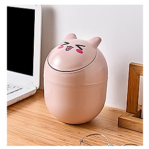 RUITASA Mini dustbin and Desktop Desktop Coffee Table for Kitchen Trash Recycling Bins Lovely Small Paper Basket Plastic Trash can Shake Cover The Bucket(Pink)