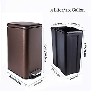 CLTEC 5 Liter/1.3 Gallon Bathroom Trash Can with Lid Soft Close, Removable Inner Waste Basket, Rectangular Slim Small Garbage Can for Bedroom Office, Narrow Step Trash Bin, Dark Bronze Finish