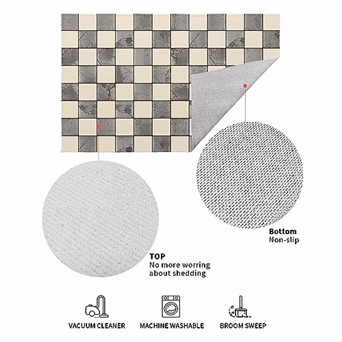 Front Entrance Floor Mats, Non Slip Bathroom/Kitchen Mat Absorbent Durable Small Rugs, Geometric Classic Squares Retro Tiles Pattern Door Mat Indoor/Outdoor Carpet Shoes Scraper 18x30 inch