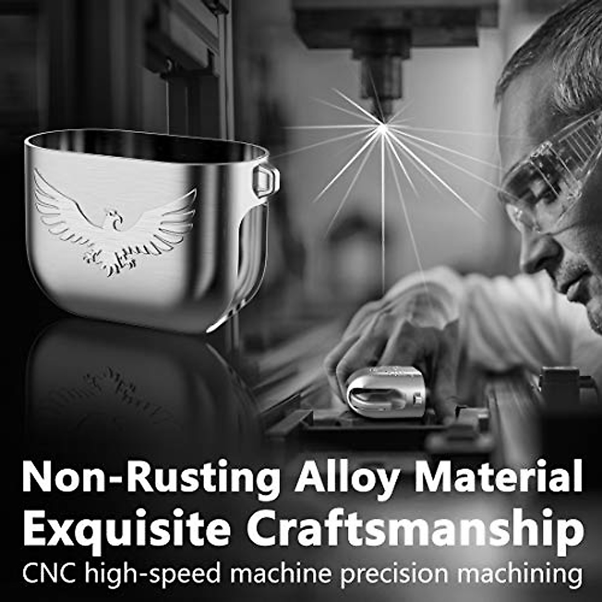 HALLEAST Compatible AirPods Case Metal Holder Portable Anti-Lost Strap 2019 Silicone Case for AirPod 2 & 1, Not for Wireless Charging, Silver