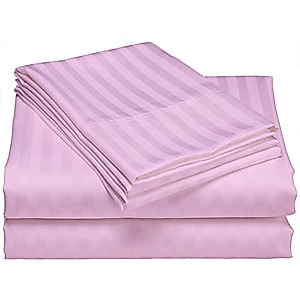Lasin Bedding, Luxury Super Soft 100% Cotton Duvet Cover Pillowcases Fitted Sheet Set, Stripe, Queen, Pink