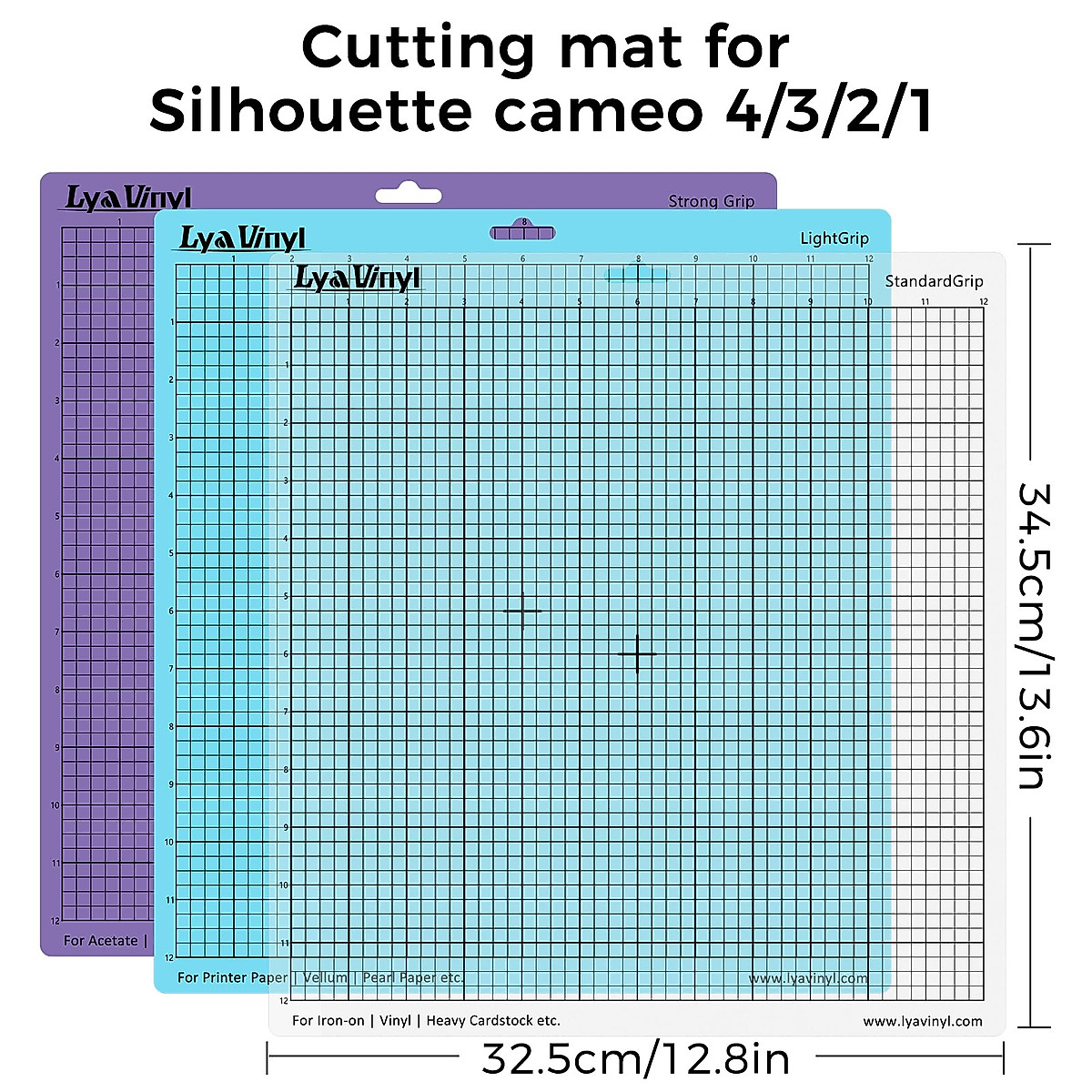 Cutting Mats for Silhouette Cameo 4/3/2/1 - Lya Vinyl 6 Pack 12X12 inch Variety Adhesive Sticky Quilting Cutting Mats Replacement for Silhouette Cameo Accessories (StandardGrip, LightGrip, StrongGrip)