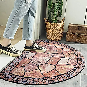 MANO Front Door Mat Outdoor Entrance, Heavy Duty Doormat Half Circle Rug for Outside Entry, Welcome Mat for Indoor Half Round Door Mats with Non Slip Rubber (21" x 33", Cobble)