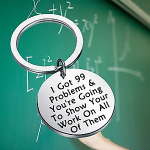 LQRI Math Teacher Gift Math Nerd Gift Math Science Geeky Jewelry I Got 99 Problems Show Your Work Funny Math Teacher Keychain Teacher Appreciation Gift (silver)