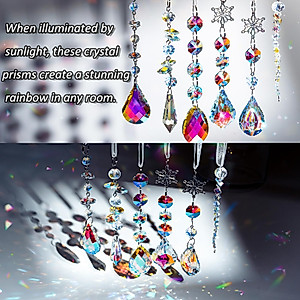 GuassLee Christmas Crystal Prism Ornaments for Christmas Tree - 6pcs Iridescent Teardrop Crystal Glass Sun Catcher for Christmas Decorations Indoor Tree Birthday Party Decor