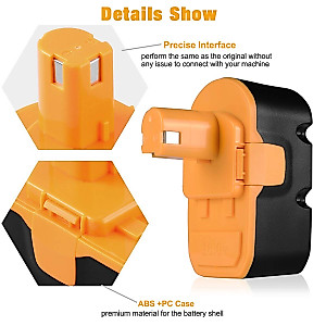 VANON 2Pack 18V 4.8Ah Ni-Mh P100 Replace for Ryobi 18V Battery P101 130224028 130224007 ABP1801 ABP1803